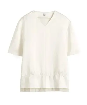 TOTEME V-neck Boxy T-shirt With Tulle Trim - White