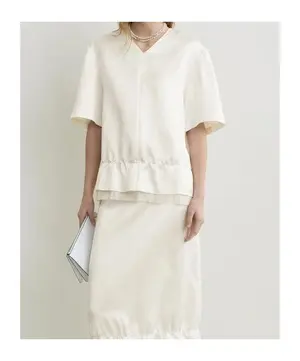 TOTEME V-neck Boxy T-shirt With Tulle Trim - White