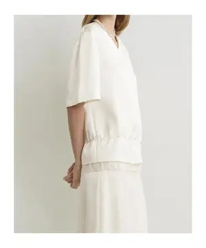 TOTEME V-neck Boxy T-shirt With Tulle Trim - White