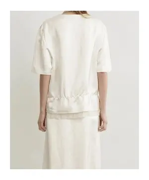 TOTEME V-neck Boxy T-shirt With Tulle Trim - White