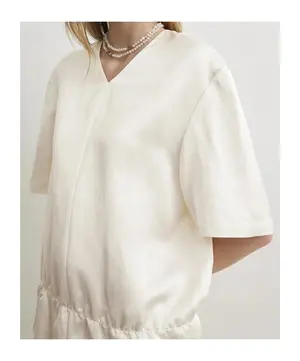 TOTEME V-neck Boxy T-shirt With Tulle Trim - White