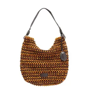 Staud Leather-trimmed Beaded Shoulder Bag - Brown