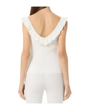 Blumarine Sleeveless Ruffled V-neck Knit Top - White