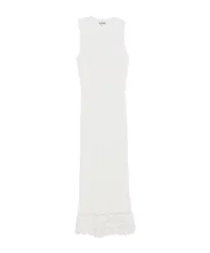 GANNI Sleeveless V-neck Crochet Trim Maxi Dress - Egret