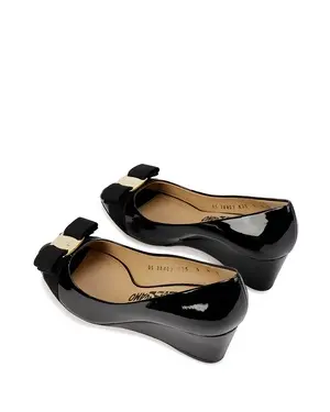 FERRAGAMO Patent Leather Open-toe Wedge Sandals With Bow Detailing