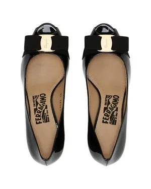 FERRAGAMO Patent Leather Open-toe Wedge Sandals With Bow Detailing