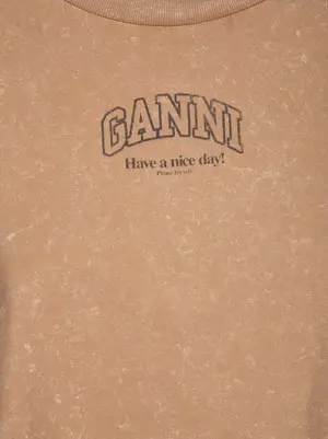 GANNI Long-sleeved Crewneck T-shirt - Brown