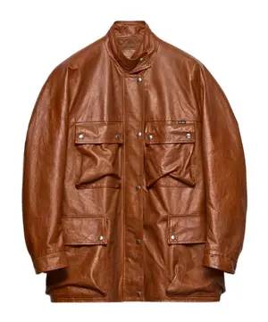 Prada Antiqued Leather Caban Jacket - Brown