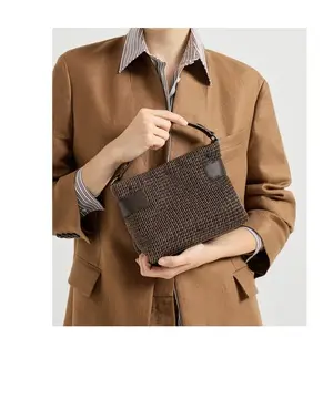 Brunello Cucinelli Precious Net Embroidered Essence Small Top-handle Bag - Brown