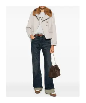 Ba&sh Terry Button-fastening Coat With Fur Collar - White