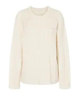 Aimé Leon Dore Open-knit Cotton Crewneck Sweater With Patch Pocket - White