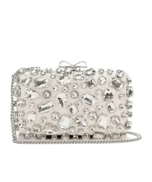 SELF-PORTRAIT Embellished Crystal Bow Clutch Bag - Beige