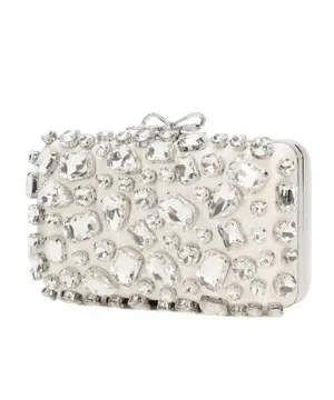 SELF-PORTRAIT Embellished Crystal Bow Clutch Bag - Beige