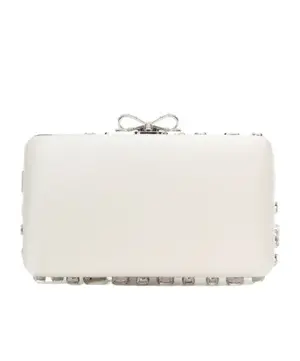 SELF-PORTRAIT Embellished Crystal Bow Clutch Bag - Beige