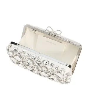 SELF-PORTRAIT Embellished Crystal Bow Clutch Bag - Beige