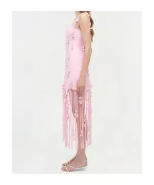 Simkhai Juliana Floral Fringed Midi Dress - Tulip