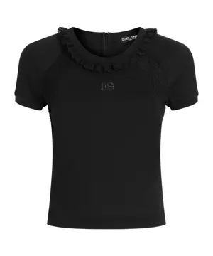 Dolce & Gabbana Lace Trim Logo Top - Black
