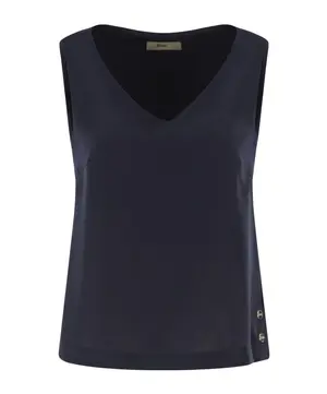 Herno Sleeveless V-neck Top With Side Button Details