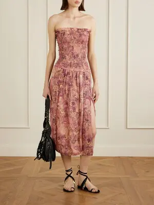 Isabel Marant Étoile Cleane Mandala-print Smocked Strapless Dress