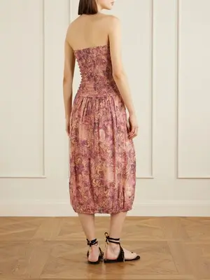 Isabel Marant Étoile Cleane Mandala-print Smocked Strapless Dress