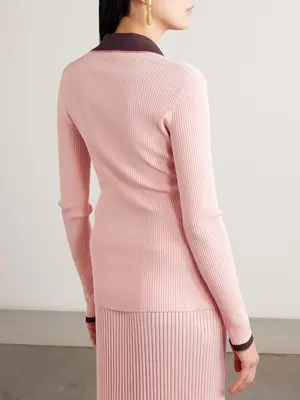 Zimmermann Ribbed Knit Cardigan With Contrasting Collar