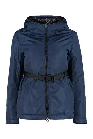 Duvetica Long-sleeved Hooded Down Jacket With Belt - Blue