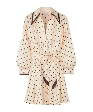 Zimmermann Polka Dot Mini Shirt Dress With Tie
