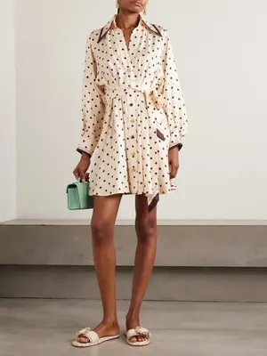 Zimmermann Polka Dot Mini Shirt Dress With Tie