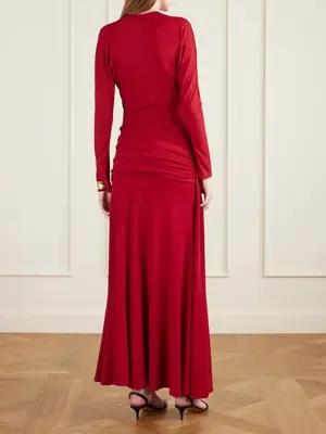 Rabanne Draped Jersey Midi Skirt - Red