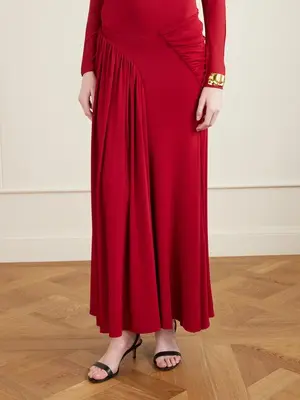 Rabanne Draped Jersey Midi Skirt - Red
