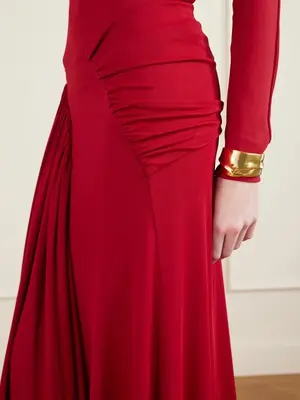 Rabanne Draped Jersey Midi Skirt - Red