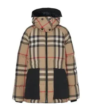 Burberry Checked Down Puffer Jacket With Removable Hood - Nude