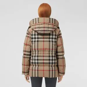 Burberry Checked Down Puffer Jacket With Removable Hood - Nude