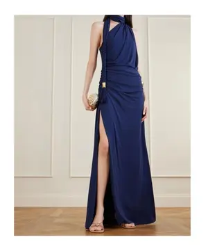 Simkhai Moira Halterneck Maxi Dress With Tassel Detail - Navy