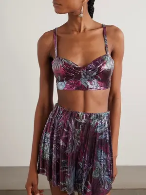 Rabanne Palm Tree-printed Chainmail Bralette Top