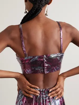 Rabanne Palm Tree-printed Chainmail Bralette Top