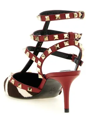 Valentino Garavani Striped Studded Pointed Toe Ankle Strap Sandals