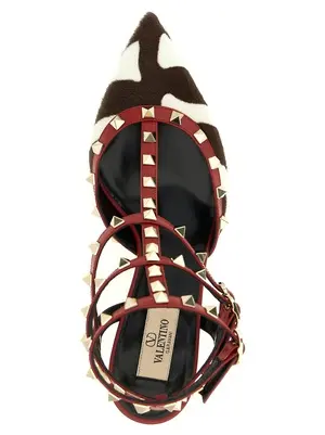 Valentino Garavani Striped Studded Pointed Toe Ankle Strap Sandals