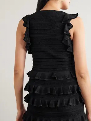 Zimmermann Luna Ruffled Knit Top - Black
