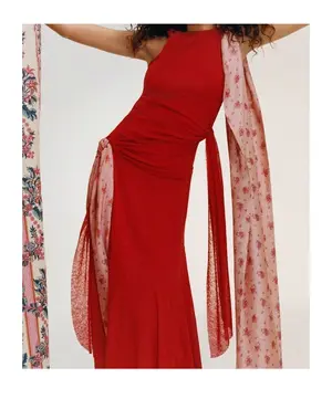 GANNI Marl Mesh Long Dress - Goji Berry