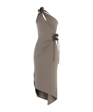 Coperni One-shoulder Flower Midi Gown Dress - Brown