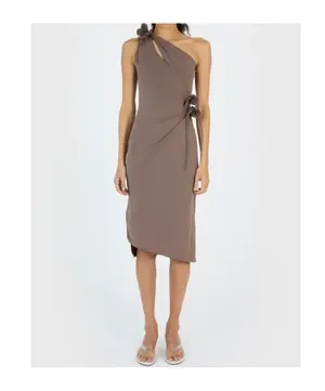 Coperni One-shoulder Flower Midi Gown Dress - Brown