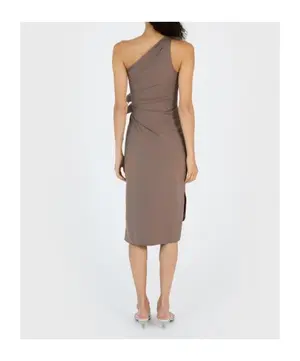 Coperni One-shoulder Flower Midi Gown Dress - Brown