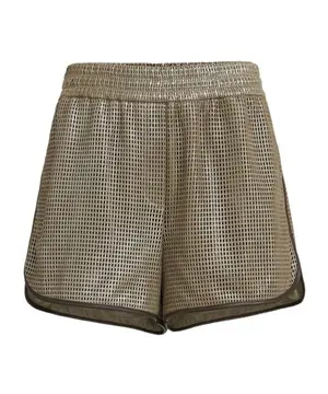 Brunello Cucinelli Sparkling Net Leather Shorts - Khaki