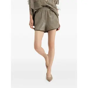 Brunello Cucinelli Sparkling Net Leather Shorts - Khaki