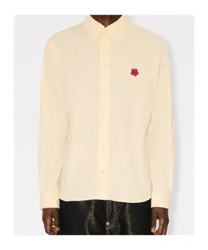 Kenzo Boke Flower' Embroidered Casual Shirt In Seersucker Cotton - Vanilla