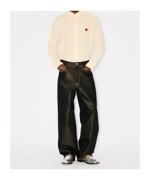 Kenzo Boke Flower' Embroidered Casual Shirt In Seersucker Cotton - Vanilla