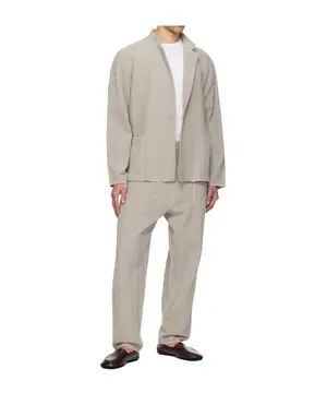 Issey Miyake Herringbone Textured Trousers - Beige