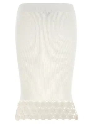 GANNI Ribbed Knit Midi Skirt With Crochet Hem