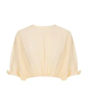 Rabanne Puff Sleeve Cropped Top With Lace Detail